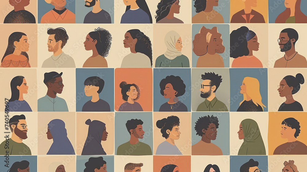 Vector illustration of a multi-ethnic and multi-generational group of ...