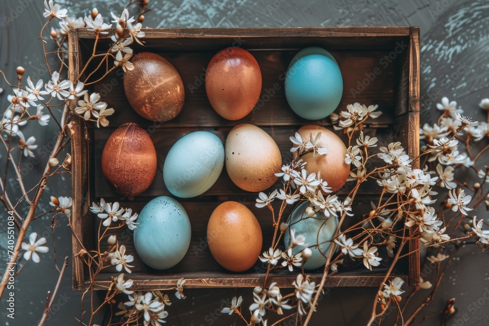 Happy Easter Eggs Basket bespoke card. Bunny hopping in flower bokeh decoration. Adorable hare ...