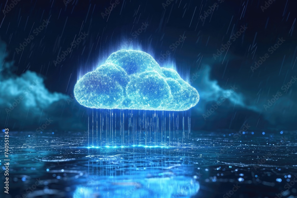 A blue cloud hovers gracefully over a serene body of water, creating a ...