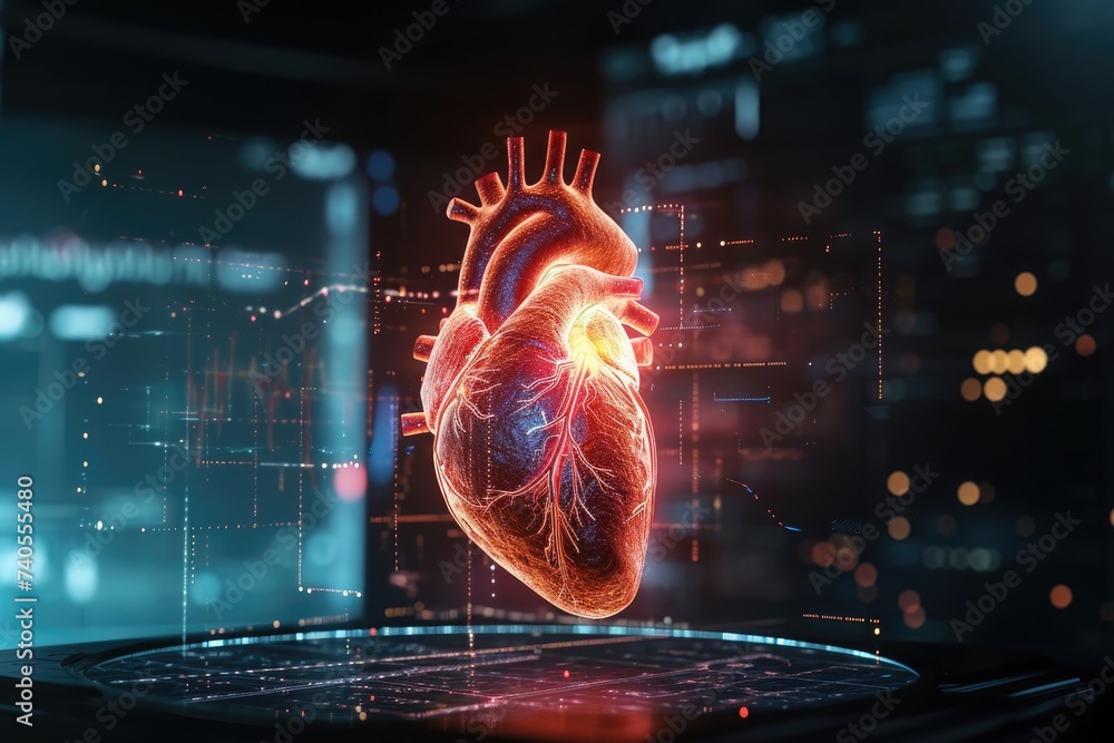 A computer screen displaying a heart icon, representing a symbol of ...