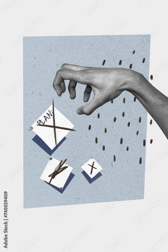 Vertical survey list collage hand grabbing checkbox all plans crossed ...