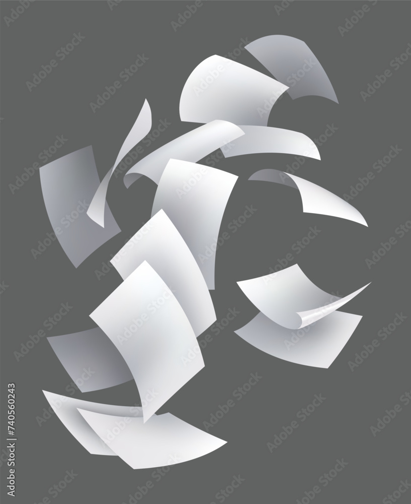 Realistic falling paper sheets. Set of flying curved leaves of paper ...