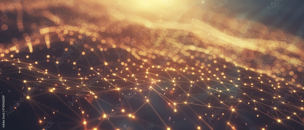 An abstract panoramic background with dots and triangles connected. The ...