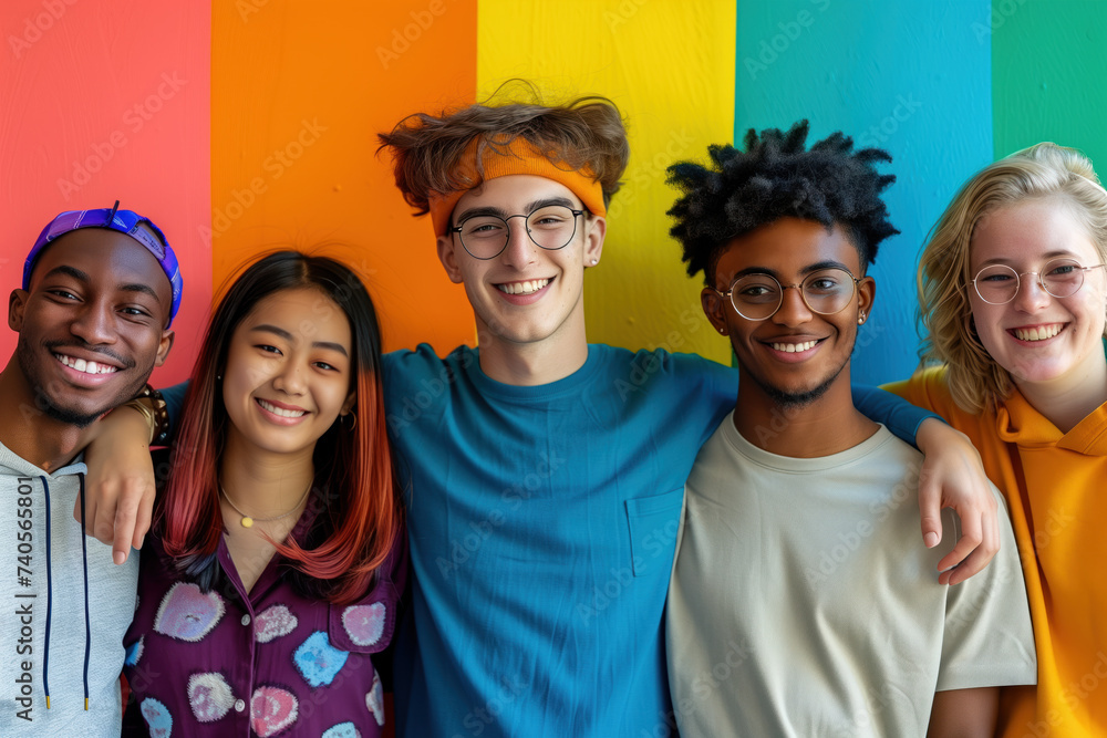 Group of friends, smiling. A slide background for showcasing diversity ...
