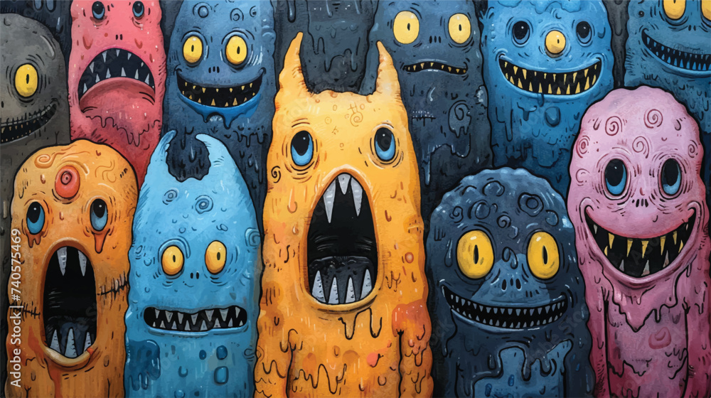 Doodle Cartoon Monster Theme, Cute Vector Background Wallpaper, Social ...