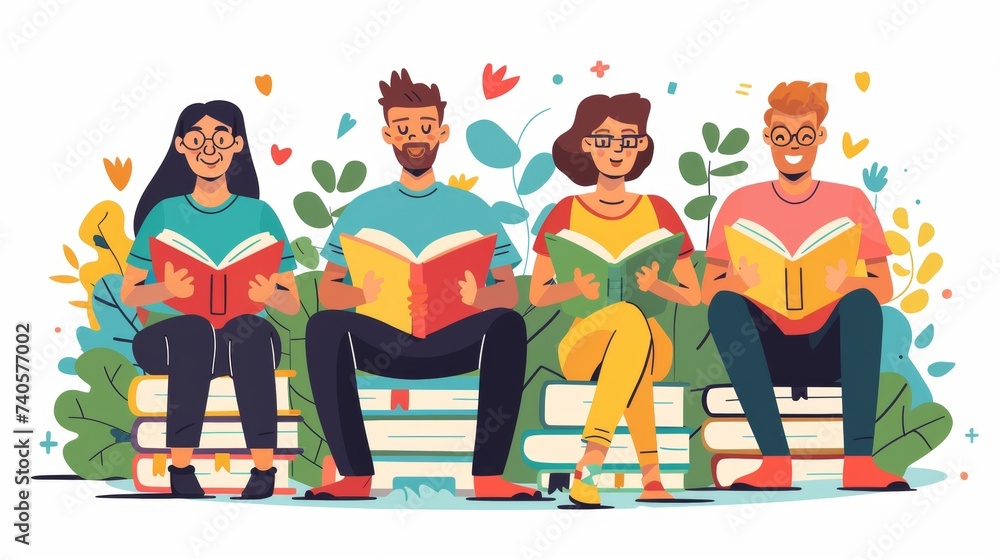 An illustration showing happy people exchanging, borrowing, and ...