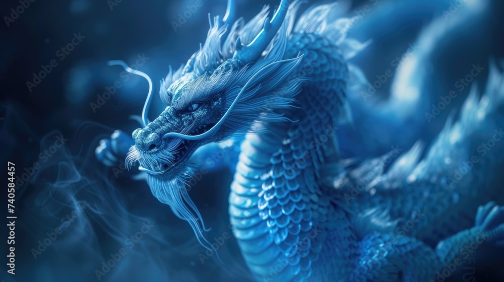 Ethereal Blue Dragon Illustration in a Mystical Atmosphere, New Year ...