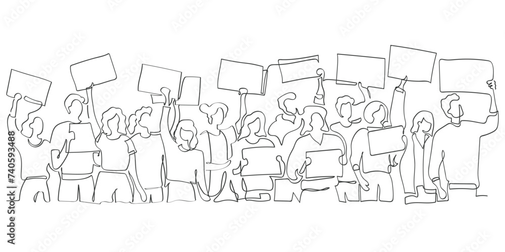hand drawn line art vector of people holding placards. People power and ...
