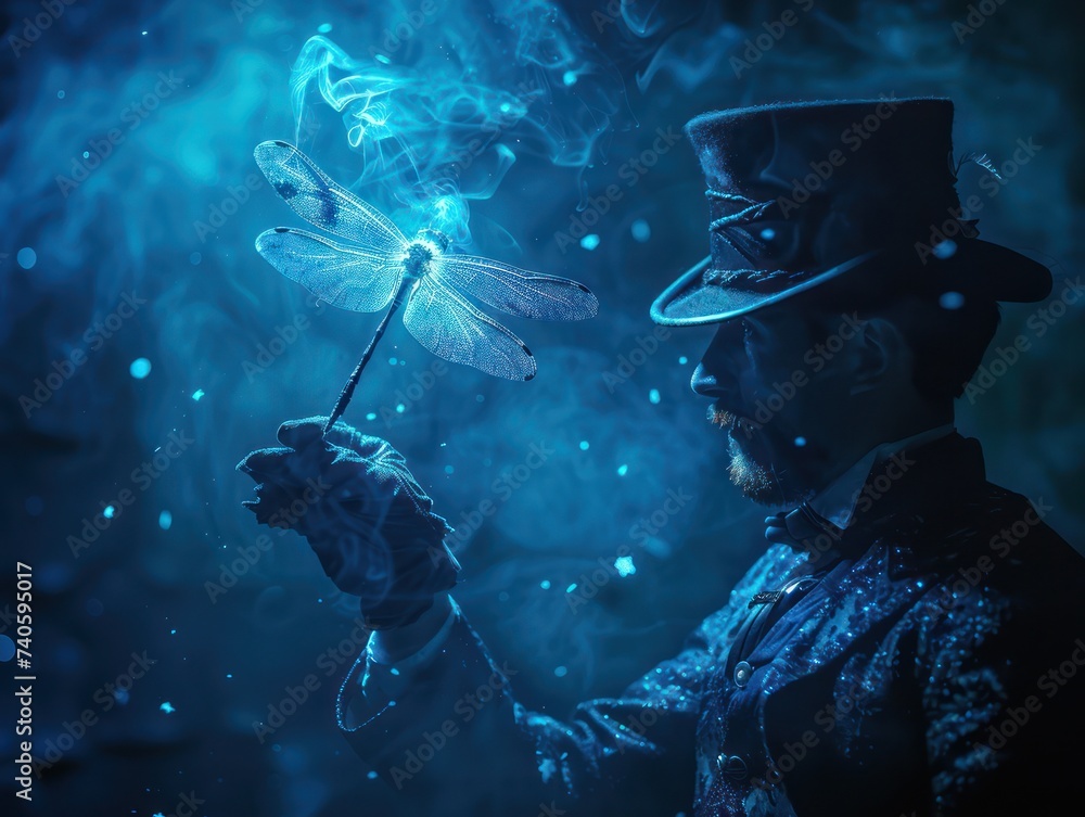 Performing magic magician dragonfly stage dusk magic wand fantasy ...