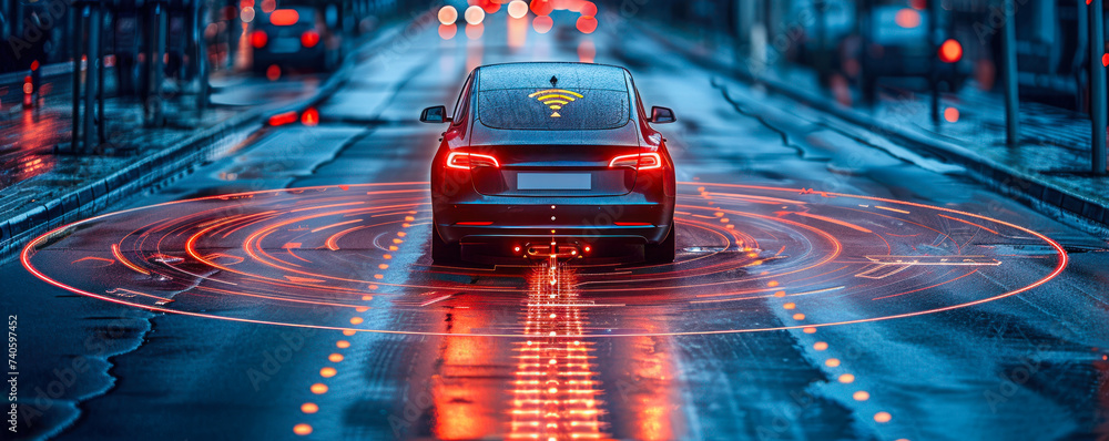 Autonomous vehicle technology and smart mobility concept with a car and ...