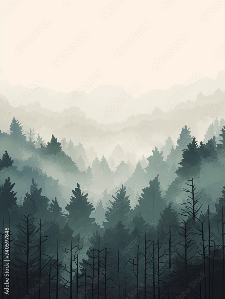 Forest Gradient: Bold Monochromatic Woodland Art Print featuring Tree ...