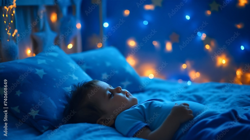 Side view of a beautiful and cute male toddler baby kid sleeping and ...