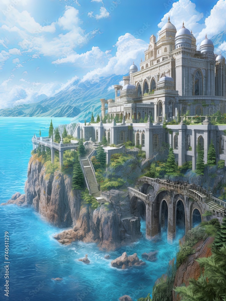 Majestic Seaside Palaces: Ocean Wall Decor of Stunning Castles by Water ...