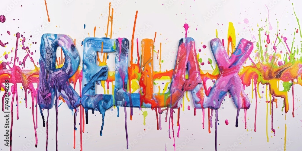 Text relax. The paint flows out of the letters, transforming into ...