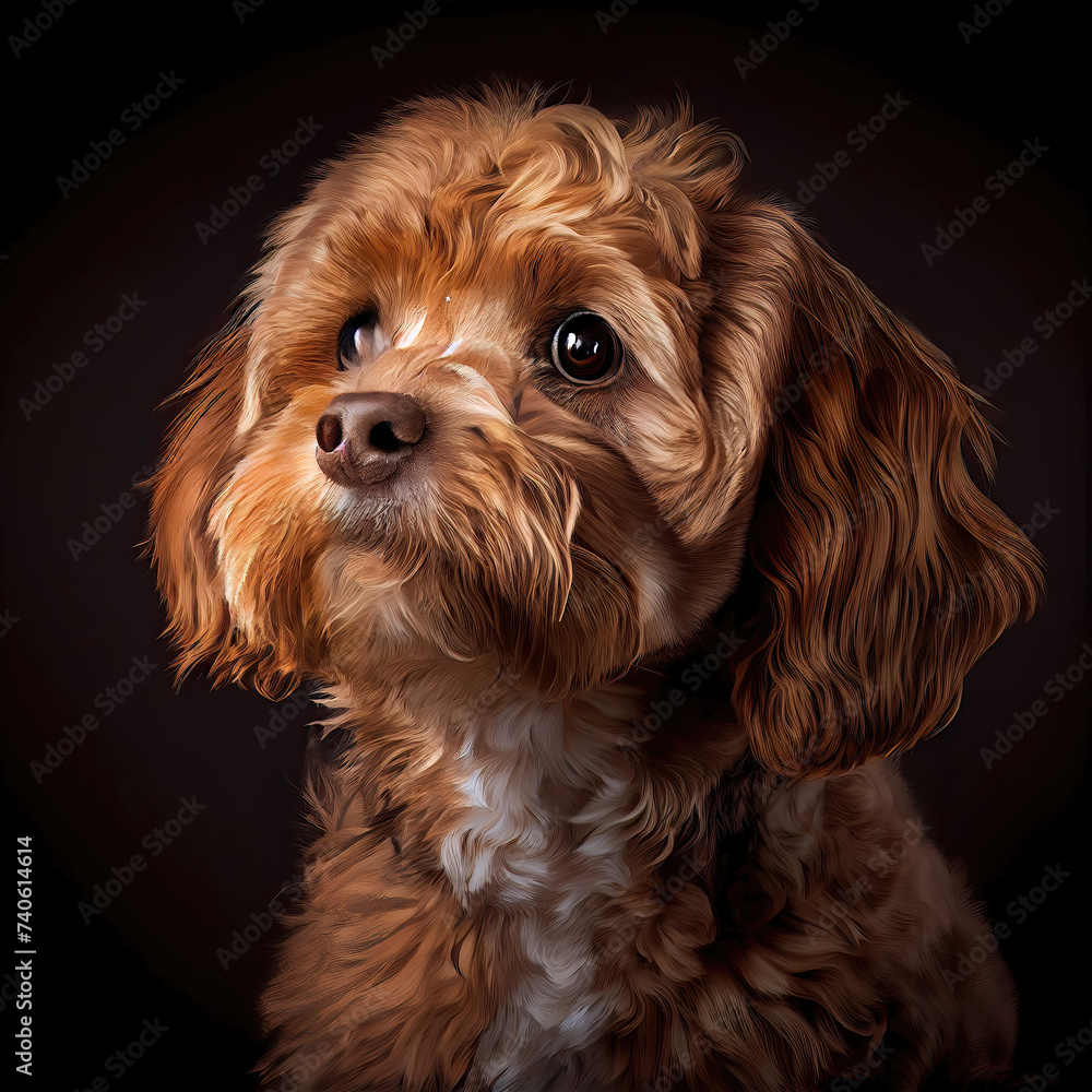 Cavapoo Dog Portrait With Expressive Eyes in Dark Studio Stock Photo ...