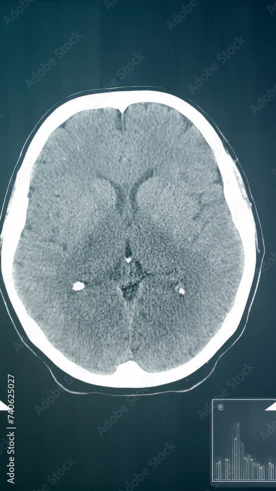 MRI scan of a human head and brain. Computer display showing MRI scan ...