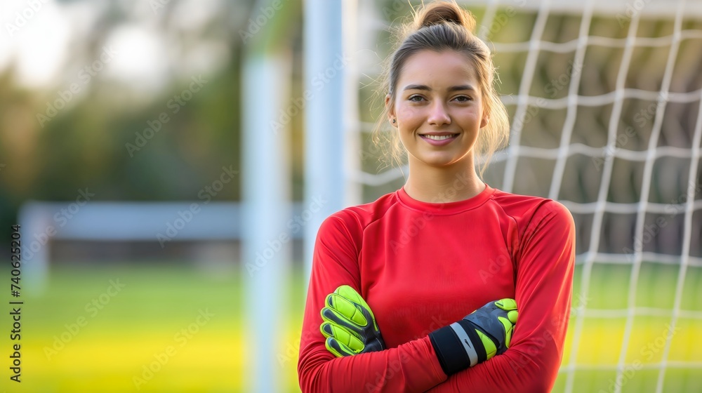 Portrait of a beautiful young female goalkeeper, women soccer player ...