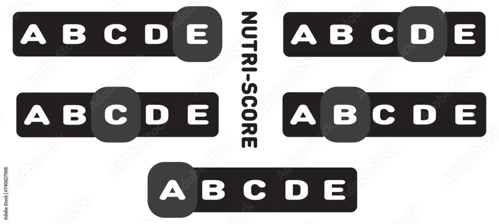 nutri-score set - food nutrition label, symbol of healthy eating. Black ...