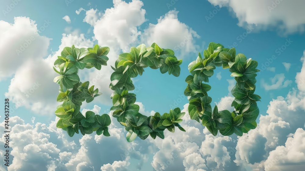 ‘ECO’ Text Composed of Green Leaves Against a Sky with Clouds ...