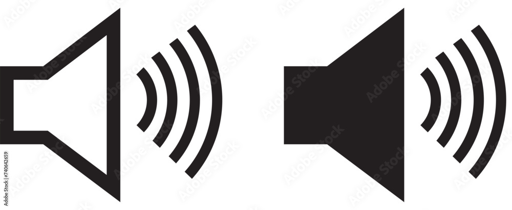 illustration of volume sound wave control vector icons, black and white ...