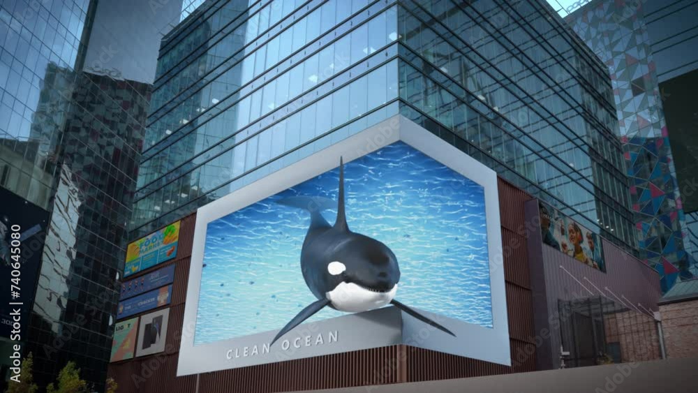 Big City 3D Advertising Billboard with Orca. Creative Clean Ocean ...