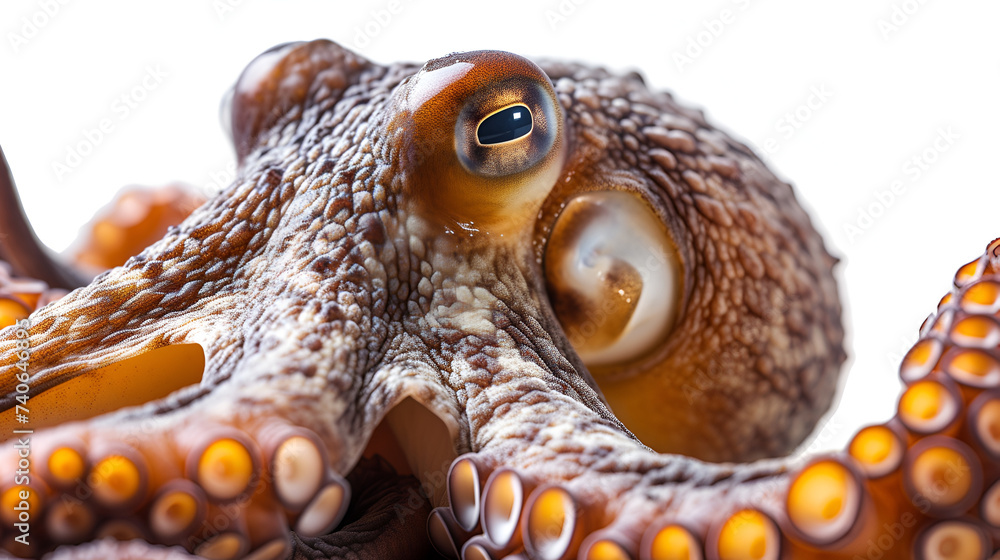 Octopus isolated on white background close up front view seafood marine ...