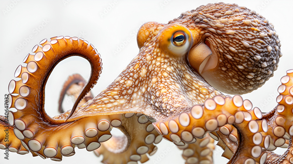 Octopus isolated on white background close up front view seafood marine ...