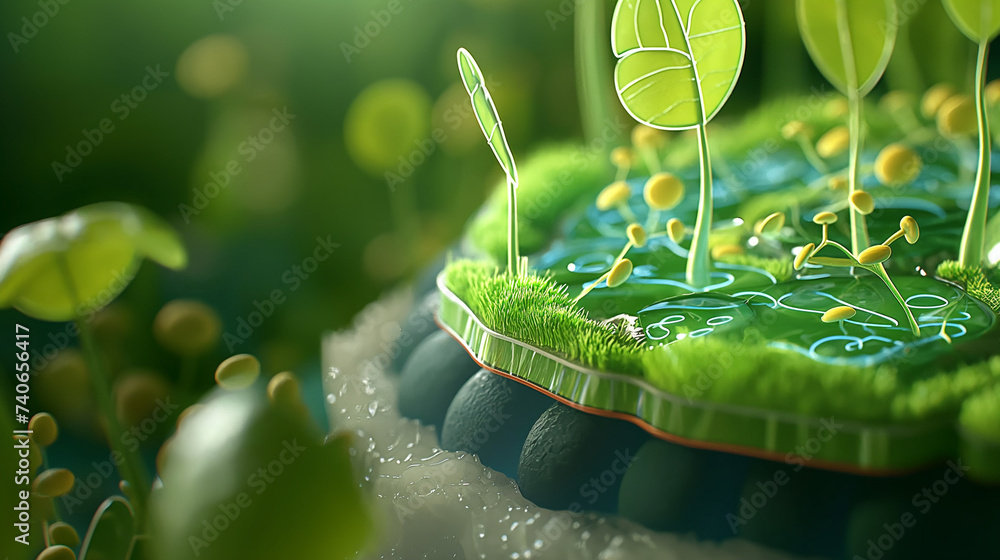 A vibrant 3D illustration of the process of photosynthesis in a plant ...