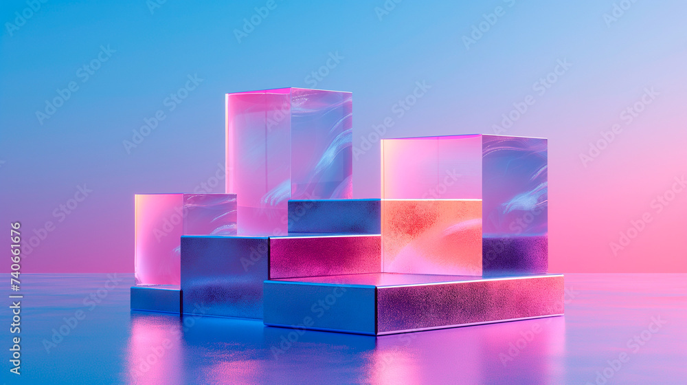 Glas Morphic Glass Platform Neon Colorful Background Isolated Empty ...