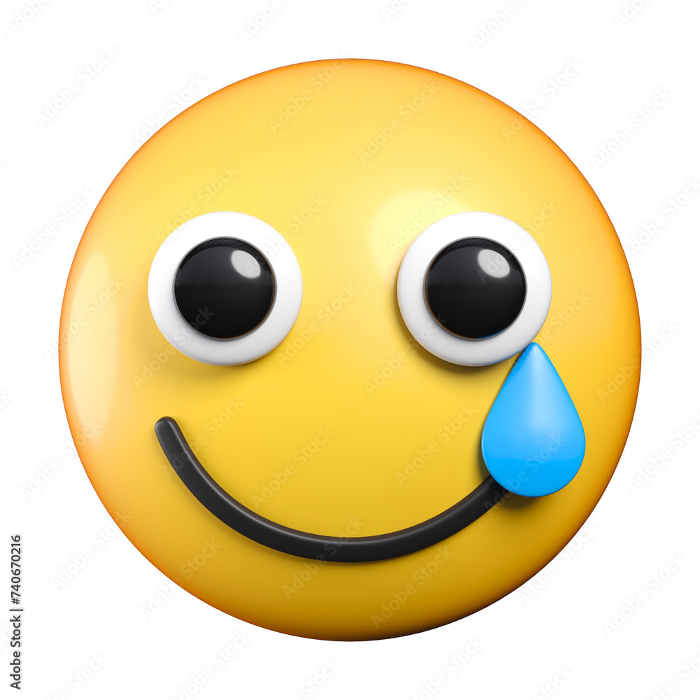 Smiling face with tear emoticon, holding tears emoticon 3d rendering ...
