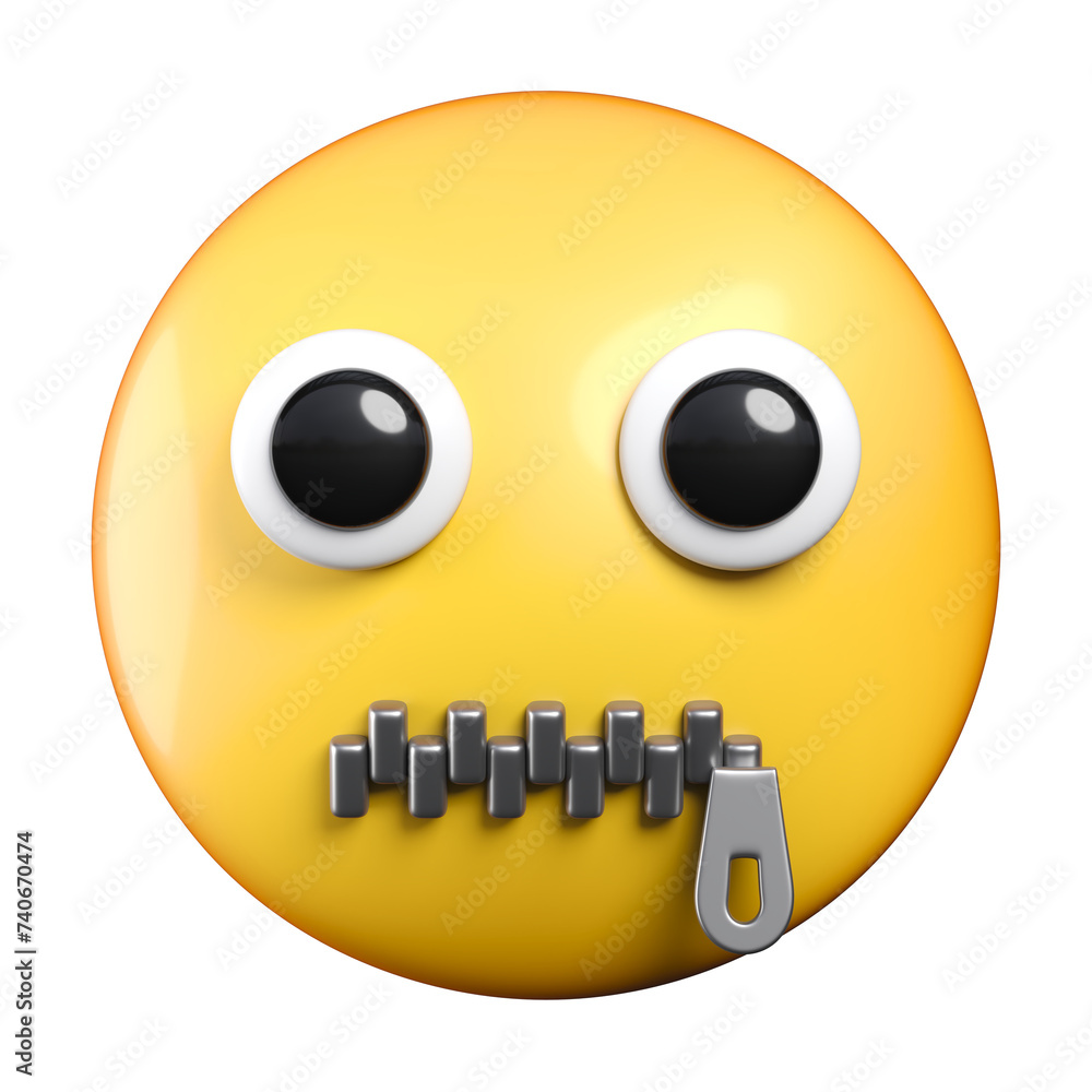 Zipper mouth face emoji, emoticon with the closed zipper for a mouth 3d ...