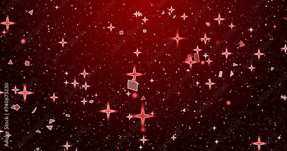 Shining falling stars with shining particles. A red shining star on a ...