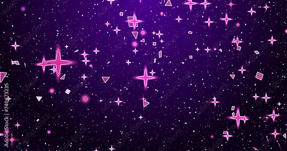 Shining falling stars with shining particles. A purple shining star on ...