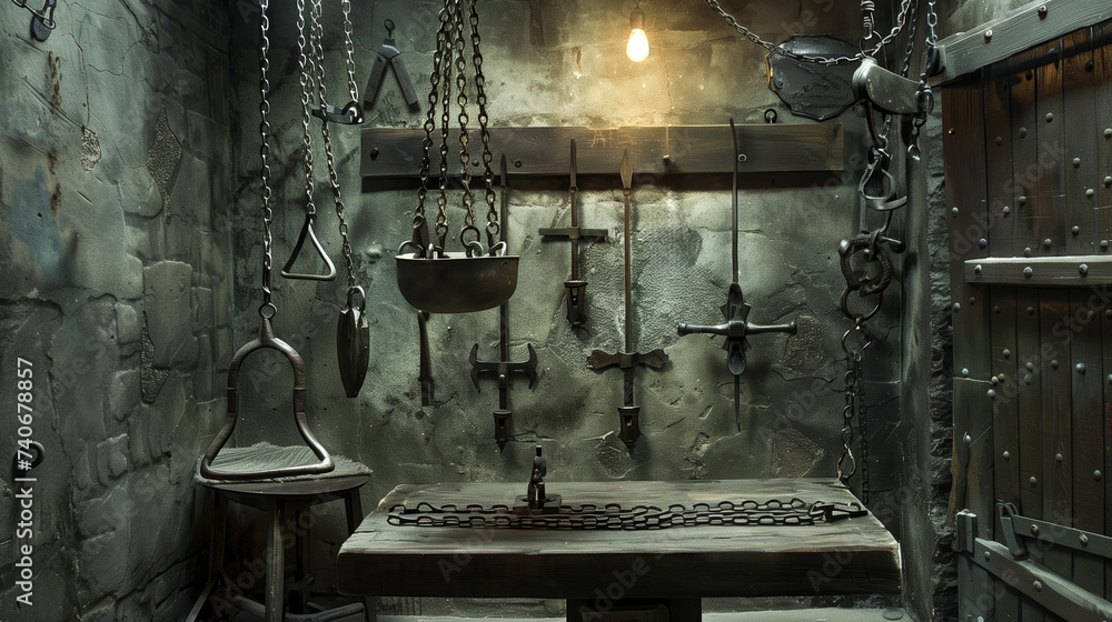 Torture room of the medieval Inquisition period Generative AI ...