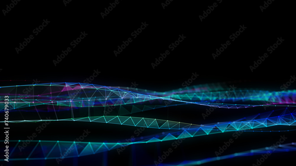 Abstract moving DNA wave with dots and lines. Concept network ...