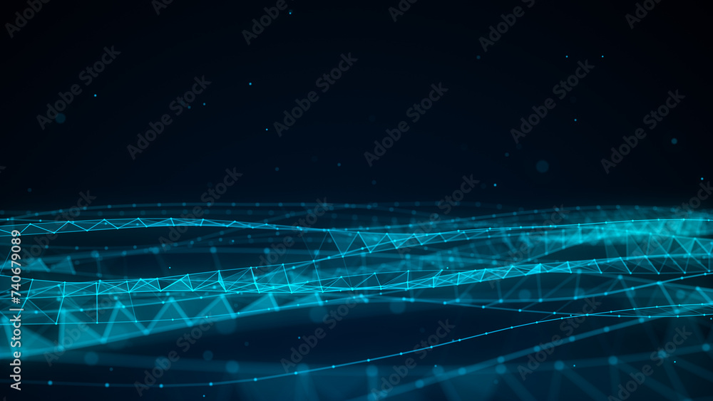 Abstract moving DNA wave with dots and lines. Concept network ...