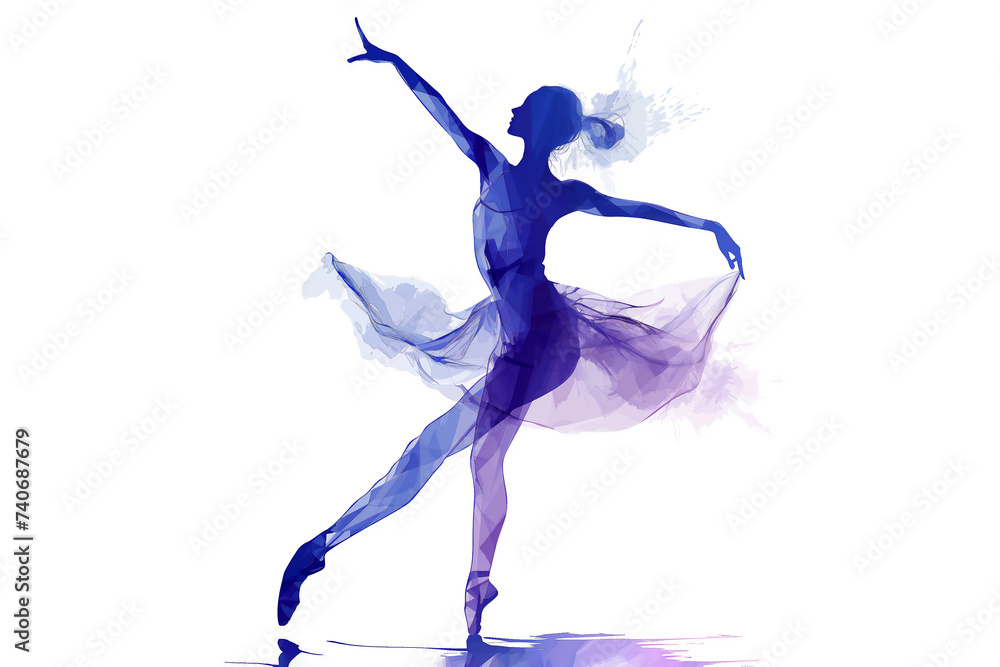 Purple silhouette of a female ballerina dancer who is dancing to show ...