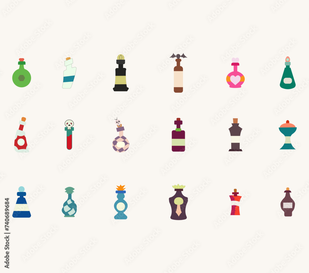 Game potion and magic orb. Cartoon elixir for strength mana and stamina ...