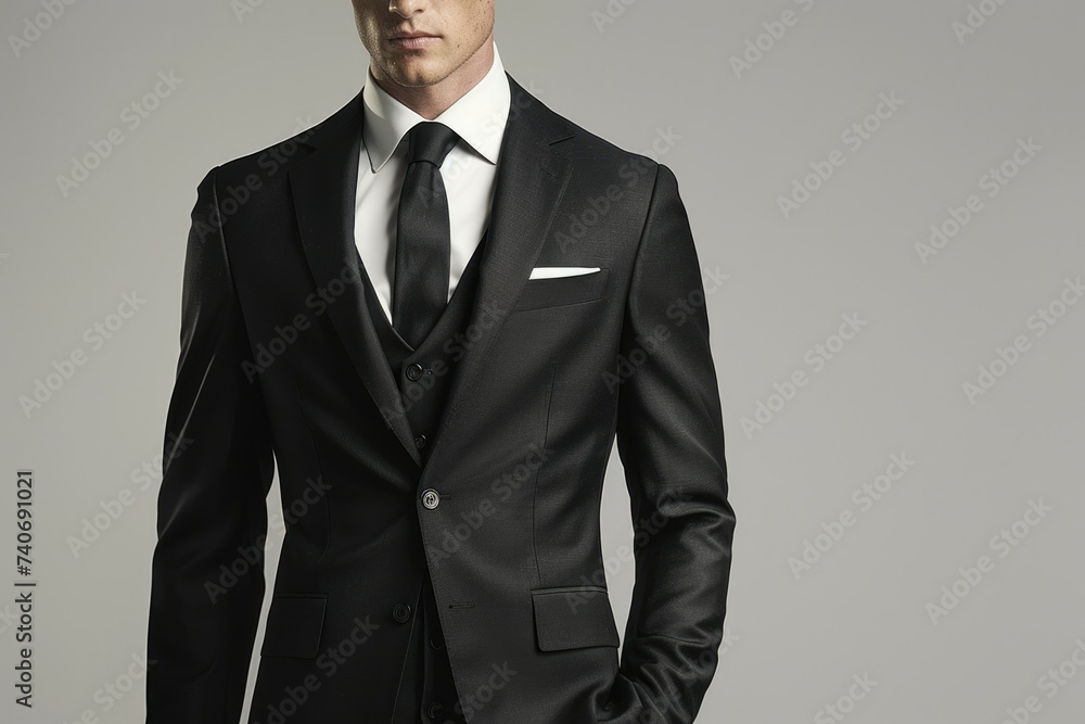 Confident businessman in black tailored suit exudes success and ...