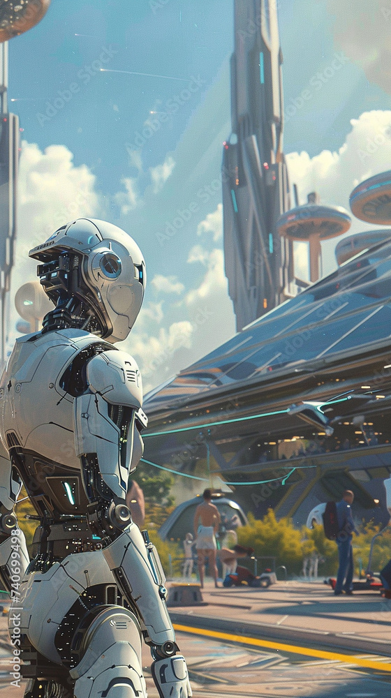 Athletic competition in a cyberpunk future robots and humans in an ...