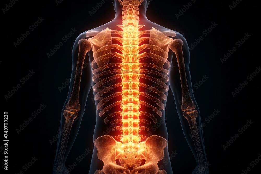 "Holographic medical image of the spine highlighting the anatomy of the ...