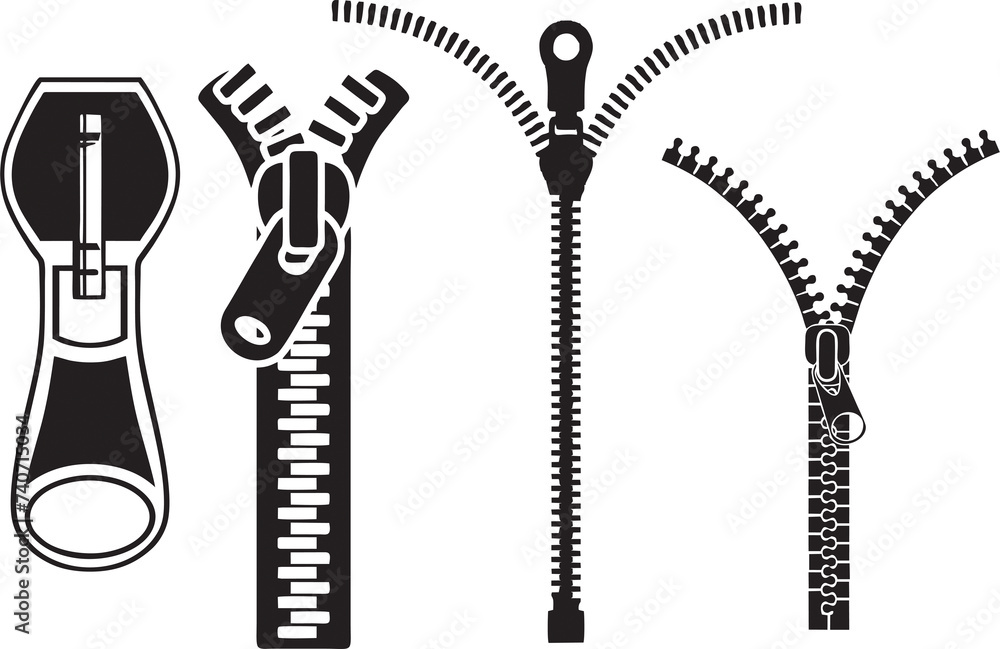 Zip control button. Zipper icon set. Abstract zippers in high quality ...