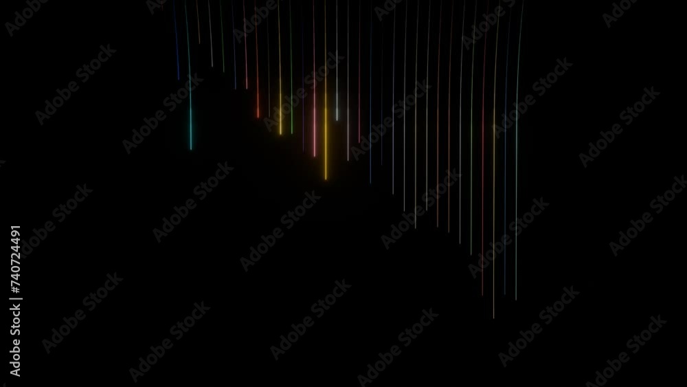 3d animation, abstract black background neon curves wall lines with ...