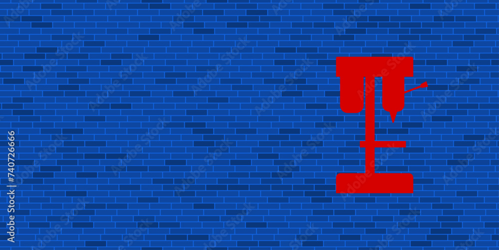 Blue Brick Wall with large red boring mill symbol. The symbol is ...