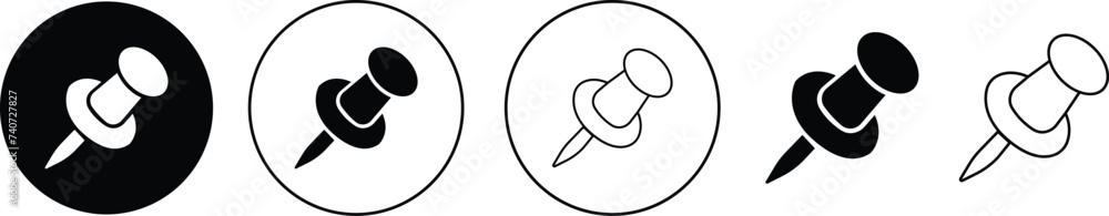 Push pin icons set. Thumbtack for note attach. Paperclip symbol Pushpin ...