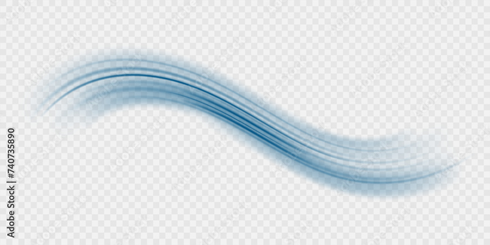 Wavy transparent curved lines in the form of a blue wave, dynamically ...