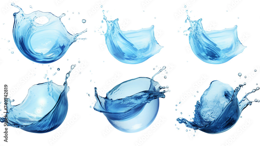 Blue Water Splash Collection: Top View Flat Lay Digital Art 3D ...