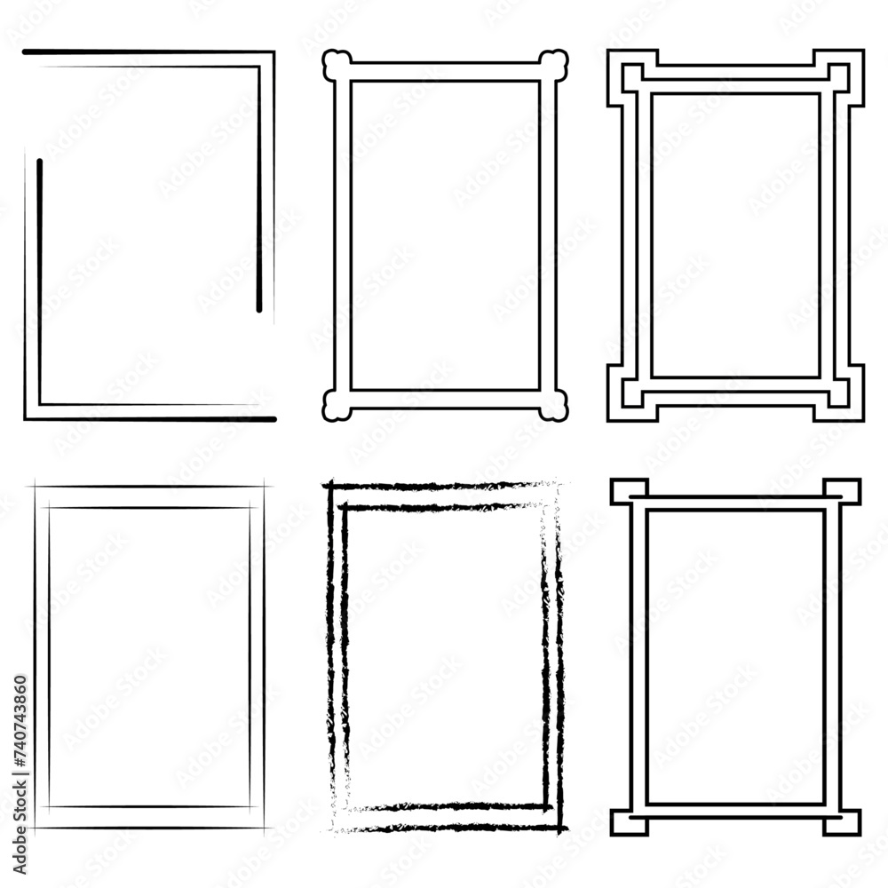 Set of frames border line page vector vintage grunge simple vertical ...