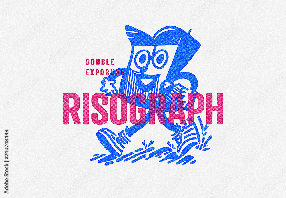 Retro Risograph Double Exposure Photo Effect Mockup Stock Template ...