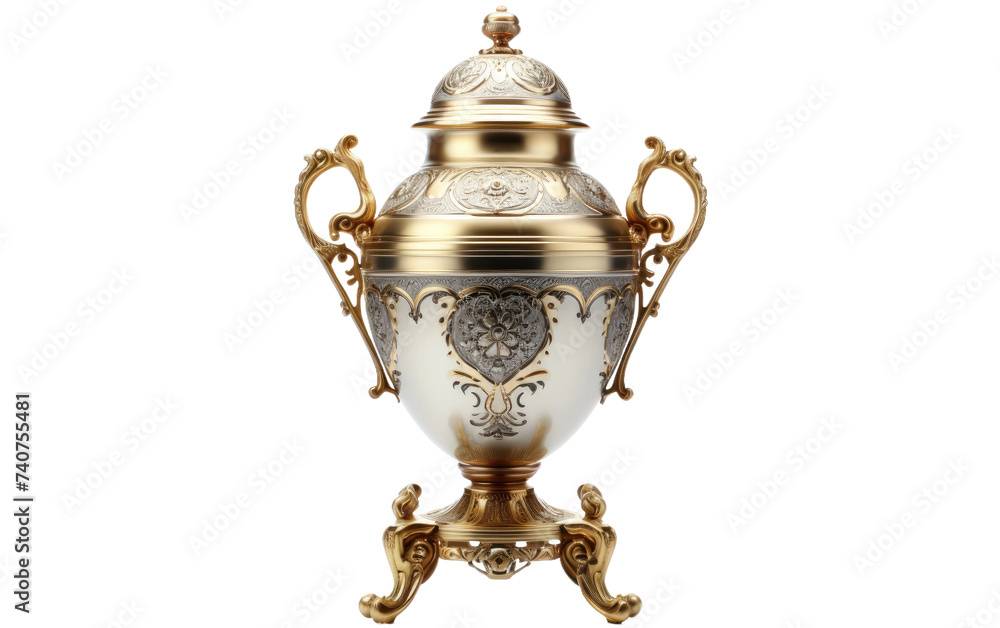 Gold and White Urn on Stand. A photograph of a gold and white urn ...